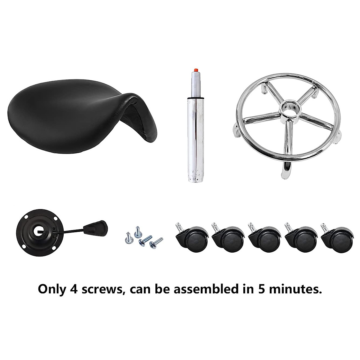 KKTONER Saddle Stool with Foot Rest PU Leather Swivel Adjustable Rolling Stool with Wheels Facial Salon Chair (Black)