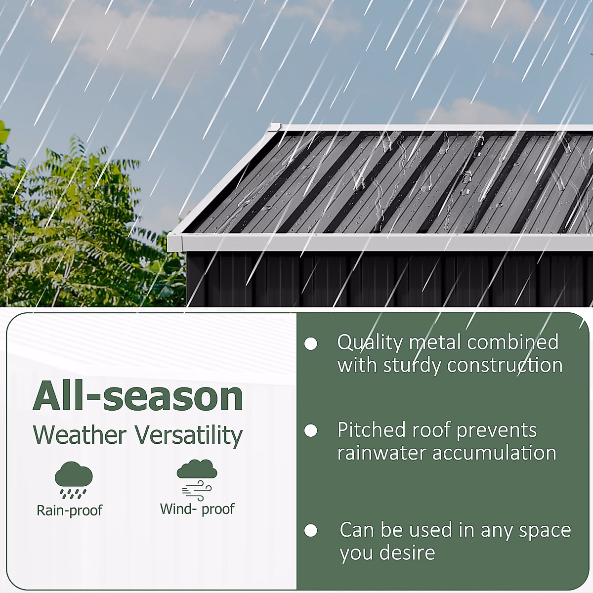 WKM 8x8 FT Outdoor Storage Shed, Utility Metal Tool Storage with Lockable Doors and Updated Frame Structure, Large Metal Garden Shed for Backyard, Patio Lawn, Black