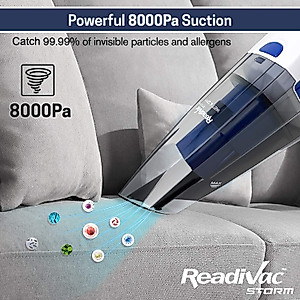 ReadiVac Kirby Storm Handheld, Wet & Dry Vacuum Cleaner, Powerful Cordless Hand Vac for Home & Car, Small Lightweight Handvac, 22.2volt Lithium-ion Rechargeable Battery, Medium, Blue
