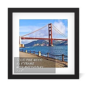 9x9 inch Wood Picture Frame for Wall Hanging or Tabletop Square Photo Frames with 1 Mats Display 7x7 inch for Baby Scan,Poster,Walls Decoration,Anniversary,Wedding,Christmas,Diamond Painting(Black)