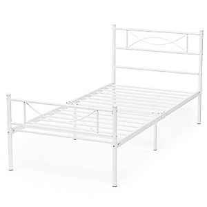 Weehom Twin Bed Frames No Box Spring Needed Easy Assembly Metal Platform Twin Bed Frame with Headboard & 12.7inch Underbed Storage White