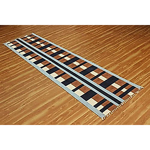 Casavani Indian Handmade Cotton Carpet Geometric Black & Multicolor Area Dhurrie Best Uses For Home/Office 4x8 Feet Rugs for Bedroom,Living Room,Kids Room,Hallway Enterway,Kitchen 8x8 Feet Square