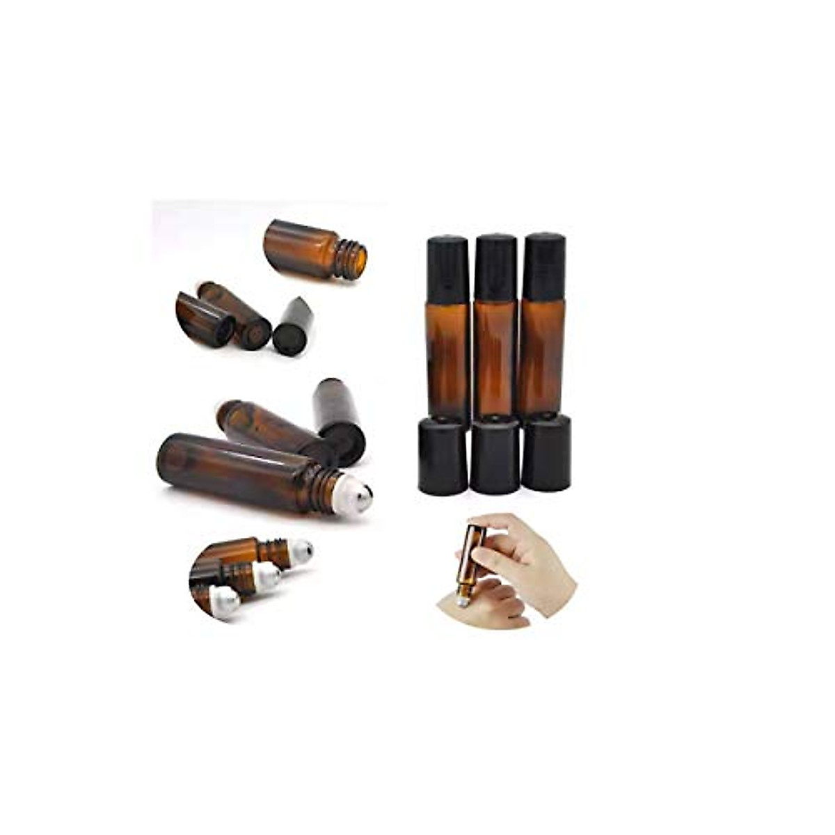 HINNASWA Essential Oil Roller Bottles, Empty Refillable Roll on Glass Bottles, Leak proof Glass Bottle, Stainless Steel Balls for Essential Oil (Amber, Blue)