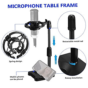 Mikinona microphone stand cell phone kickstand desktop phone holder stand desk shelf stand desk mic rack podcast mic stand microphone fix stands microphone holders snowball plastic lifting