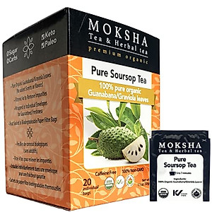Pure Soursop Tea made with Pure Graviola Leaf- Guanabana Leaves- 20 Organic Tea Bags Moksha Ayurveda