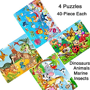 Puzzles for Kids Ages 4-6 6-8 Year Old,40 Piece Colorful Wooden Puzzles for Toddler Children Learning Educational Puzzle Set Toys for Boys and Girls (4 Puzzles)