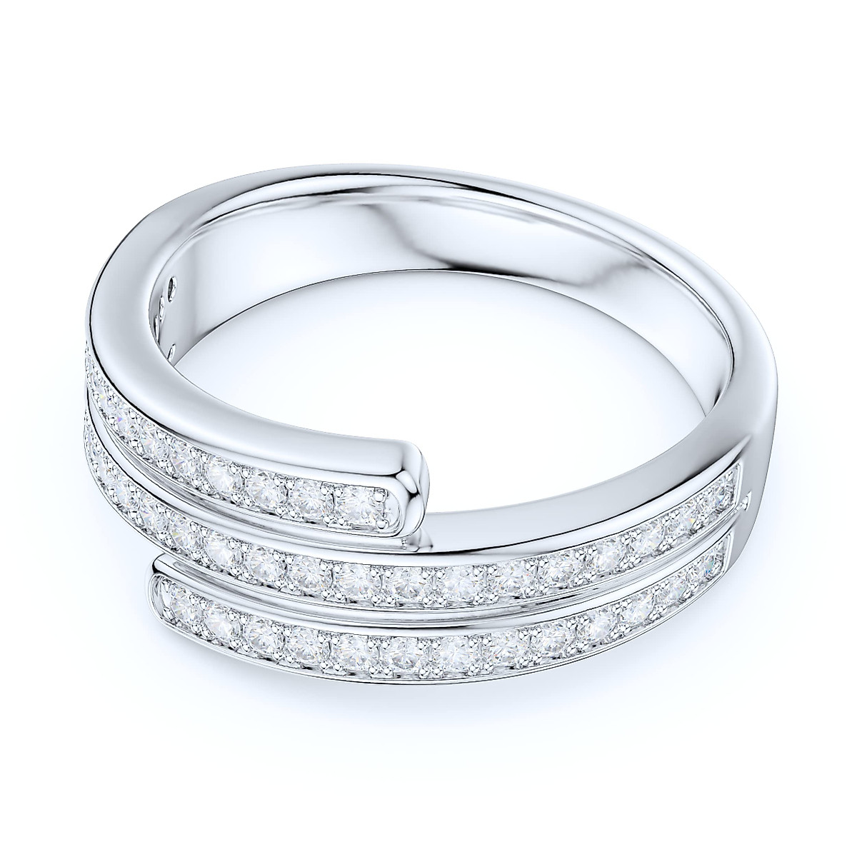 PRSTANI 7.5mm Wide Sterling Silver Triplex Row Simulated Round Brilliant Cut Diamonds Unisex Wedding Ring (5.5)