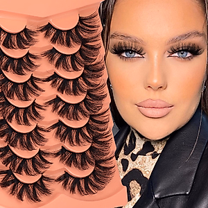 False Eyelashes Fluffy Cat Eye Lashes Wispy Curly 20 mm Long Faux Mink Lashes Strip 3D Dramatic Fake Lash Pack Look Like Extensions 7 Pairs