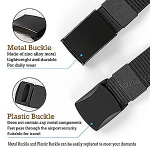 Nylon Belt, Men Military Tactical Breathable Belts, fast through the airport security, Metal Buckle+Plastic Buckle, snowboard Belt 51.18in(130cm)
