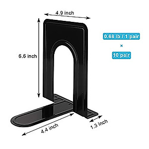Jekkis 20pcs Bookends Metal Book End 6.6"x 5.7"x 5" Black Heavy Duty Bookends for Shelves Nonskid Bookend Supports Plain Large Bookends, Library Office Home, 10 Pair