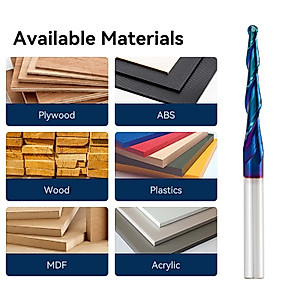 CNC Router Bits Spiral Tapered Ball-Mill 2D & 3D Carving Bits, 2.4 Deg Tapered Angle Ball Tip R1.5, 1/4"Shank 3"OVL for Wood Carving Engraving