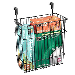 mDesign Steel Metal Wire Hanging Over Door Kitchen Storage Organizer Basket/Trash Can - Cabinet Door Holder Bins for Bags, Tin Foil, Wax Paper, Cling Wrap - Concerto Collection, 2 Pack, Matte Black