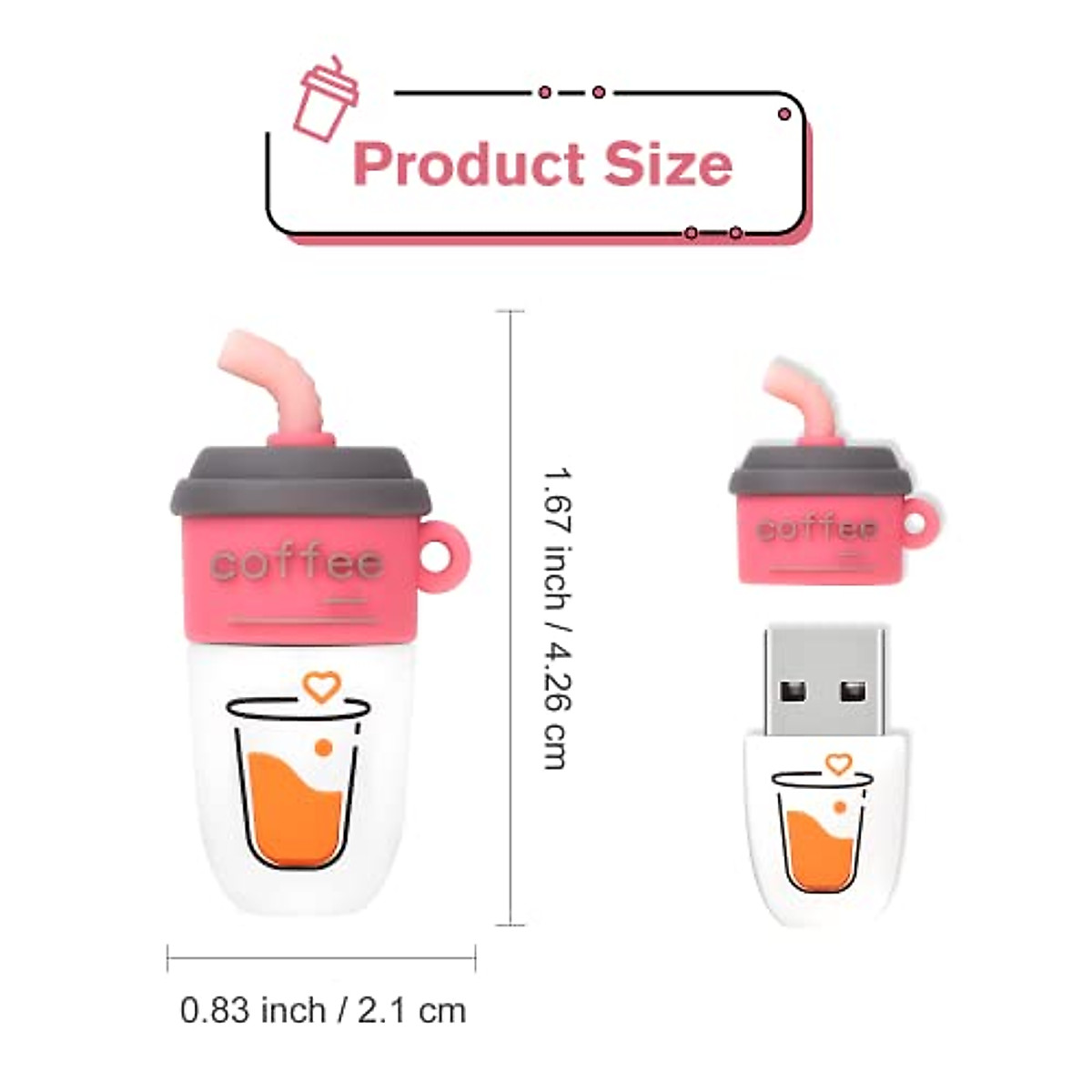 LEIZHAN Cute Coffee USB Flash Drive Computer Memory Stick USB Pendrive for Teachers, Students, Family and Friends (32GB, Pink Coffee)