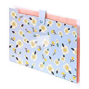 BTSKY Expanding File Folder- Floral A4 and Letter Size Archival File Holder Organizer, 8 Pockets (Blue)