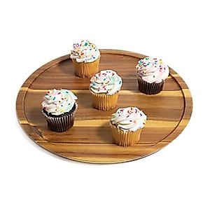 Lipper International 1255 Acacia Round Serving Tray with Groove for Snacks and Meals, 15"