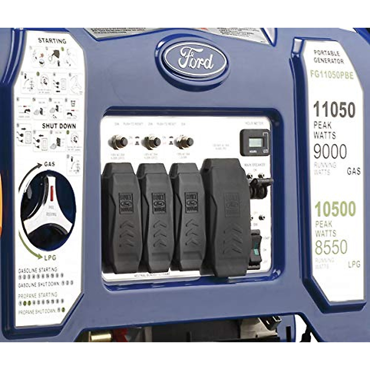Ford, 11050W Dual Fuel Portable Switch & Go Technology and Electric Start FG11050PBE-A Generator, 11050 Watts, Blue