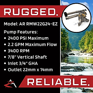 AR Annovi Reverberi RMW22G24-EZ Replacement Right-Handed Pump. 2400 PSI, 2.2 GPM, 166 Max Bar, Easy Start Valve, Thermal Relief Valve. Replacement Residential Pump. Non SX Right-Handed Pump