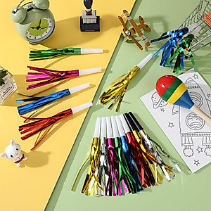 LCPQMZGH 24 Pcs Gold Noise Makers Glitter Metallic Fringed Noise Makers Horns for Baby Shower, Kids Birthday, New Year Party Favor - Multicolor