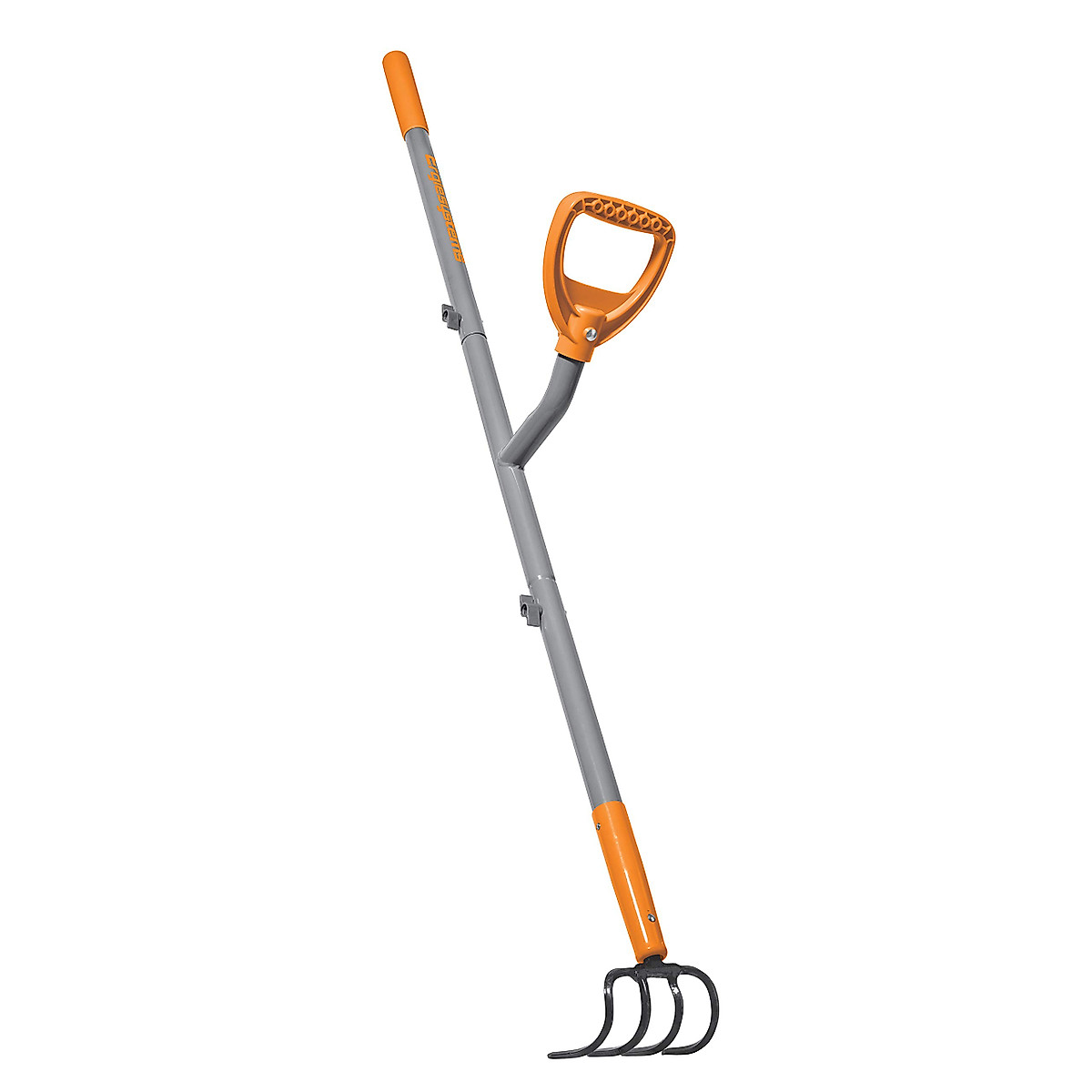 ErgieShovel ERG-CLTV45 w/54, 5-in-1 Impact Resistant Garden Soil Cultivator w/ 5-in-1 Piece Forged Steel Head, 4-Tine, 54-Inch Shaft, w/Patented Ergonomic Second Handle, Gray/Orange