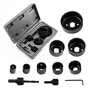 Locisne Hole Saw Set 11 Pieces 3/4" - 2-1/2" Hole Saw Kit with Hex Key and Mandrels for Wood, PVC Board, Plastic Plate Drilling
