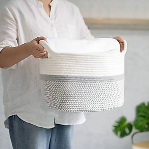 CHICVITA 3-Pack Cotton Rope Storage Baskets, Cube Basket, Under Shelf Basket, Basket Set for Nursery, Books, Socks Towels, Blankets, Gray