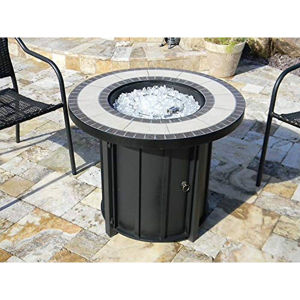 Hiland AFP-TTR Tile top 40,000 BTU Propane Fire Pit, Round, Bronze,Beige, Black
