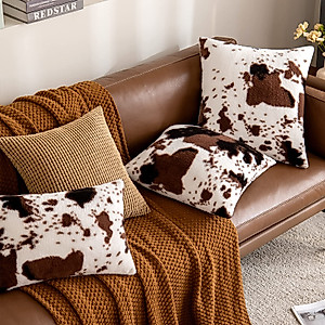 Woaboy Pack of 2 Luxury Faux Fur Throw Pillow Covers Cowhide Decorative Soft Fluffy Plush Couch Throws Brindle Cushion Covers for Couch Living Room Sofa Bedroom 18x18 Inch