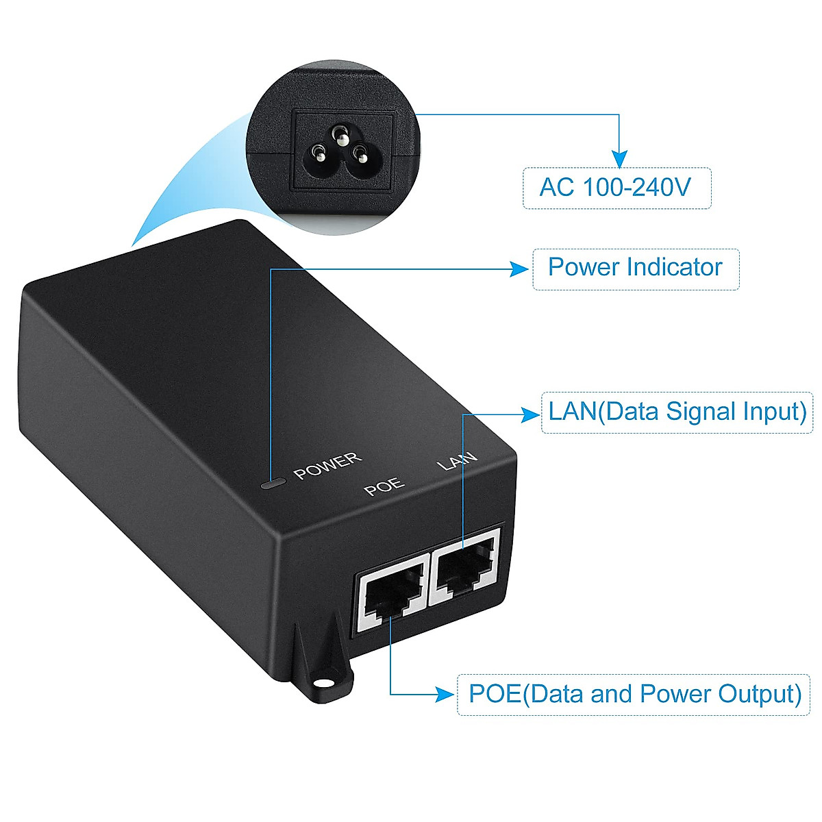PoE Injector Adapter, NEWCARE 48V Gigabit PoE Adapter 30W, RJ-45 10/100/1000 Mbps, Up to 100 Meters (328 Feet), Support Wall-Mount, Use for IP Camera AP Switch 45+ 78- PoE Power Supply(Non-Standard)
