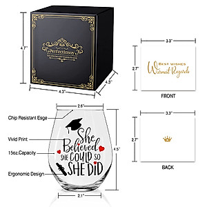Perfectinsoy She Believed She Could so She Did Wine Glass with Gift Box, Inspirational Gifts for Women, Congratulations Gifts for Women, College Gifts for Girls, New Job Gifts, Boss Thanksgiving Gifts