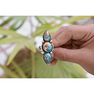 Rekha Gems Oyster Copper Turquoise 925 Sterling Silver Ring-Vintage Ring-Handmade Ring-Birthday Gift-Spiny Turquoise Ring-Boho and Hippie Ring-Birthstone Ring-Turquoise Jewelry- TQ-24 (4.50 US)