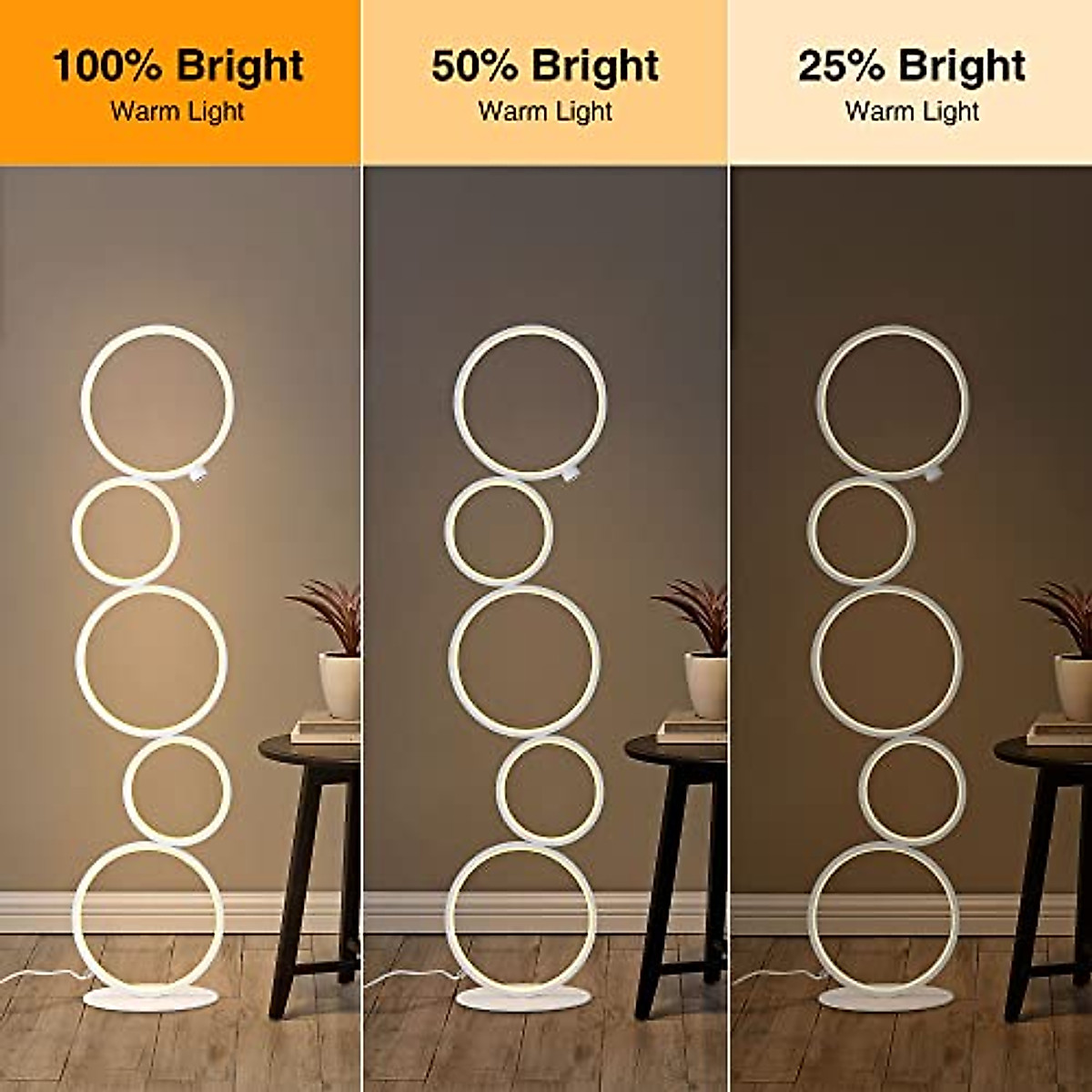 Floor Lamp for Living Room , Modern Ring Style , 24W Standing Lamp for Bedroom , 3 Brightness Levels Dimable with Touch Switch 3000K LED,39 Inches, Tall Lamp For Office, Kids Room, Reading Room(White)