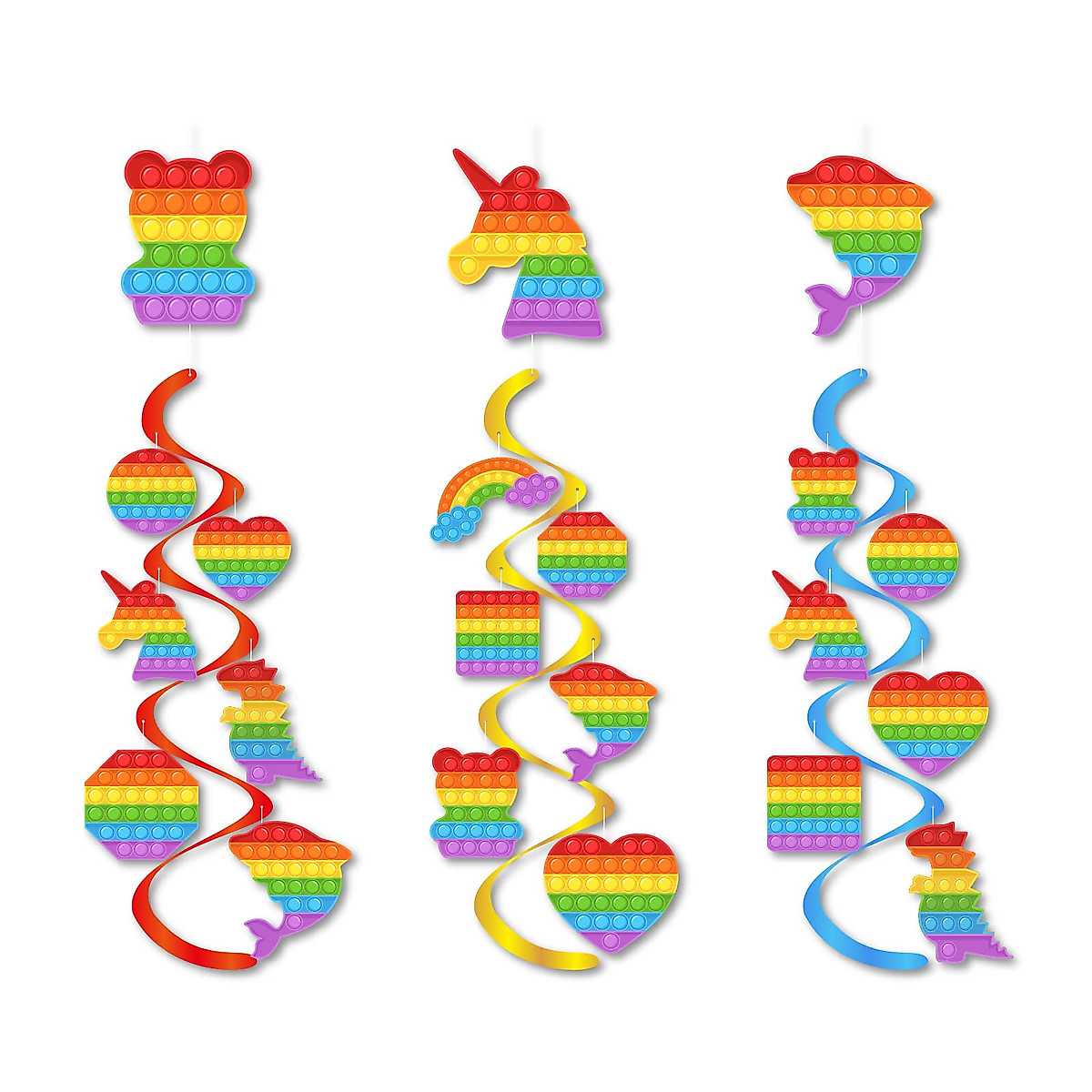 21 Pcs Pop Push Bubble Hanging Swirl Decorations, Pop Push Bubble Party Ceiling Streamers Hanging Swirl Wind Chimes Spiral Pendant Pop Birthday Party Supplies for Girls Boys