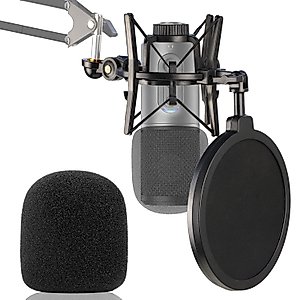 ATR2500X Shock Mount with Pop Filter and Foam Windscreen to Reduce Vibration Noise Matching Mic Boom Arm Stand for Audio-Technica ATR 2500X and ATR2500 USB Condenser Microphone by YOUSHARES
