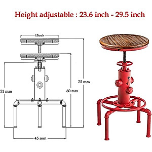 Topower 3 Piece Pub bar Set Vintage Industrial Round bar Table and Stools for 2, Height Adjustable Pub Table and stools Match bar Height and Counter Stool Antique Red(1 Table + 2 Chairs)