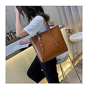 WPYYI Leather Bucket Composite Bags for Women Large Capacity Shoulder Bags Casual Tote (Color : Black, Size : 36x30cm)