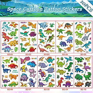10 Sheets(120PCS) Dinosaur Temporary Tattoos for Kids Cartoon Fake Tattoo Stickers Cute Dinosaur Egg Tree Leaf Design Waterproof Body Art Tattoo Sticker for Kids Birthday Party Decoration Supplies
