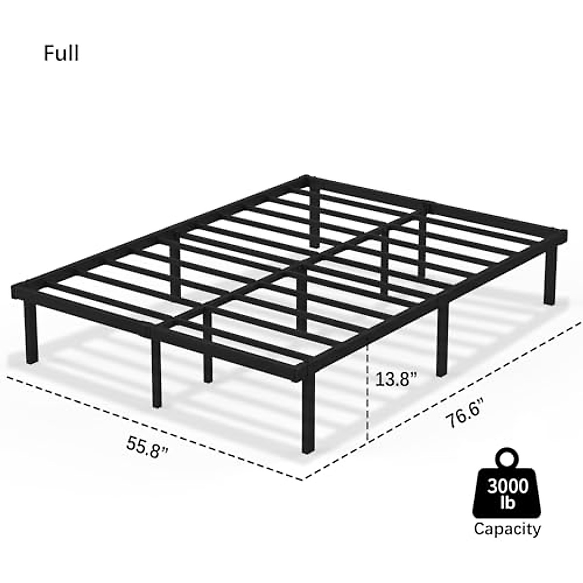 Flolinda Foldable Full Size Bed Frame Metal Platform Bed Sturdy Full Bed Frame 10 Minutes Quick Assembly Steel Slats 11 Legs Support No Box Spring Needed Noise-Free 14inch Black