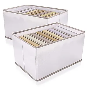 2 Pack Wardrobe Clothes Organizer, 5-7 Grids Clothes Organizer with Support Plates, Foldable Washable Clothes Drawer Organizer and Clothes Organizer for T-Shirts, Bras, Pajamas, Bottoms (7Grids)