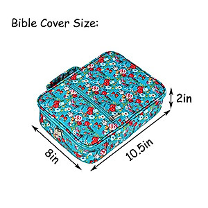 Carrying Bible Bag, Bible Cover for Women, Case Men, Bible Bag with Removable Pen Slots, Durable Zipper Bible Bag Carrying Case with Handle (Green- Flower)