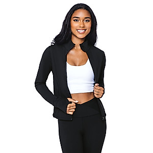 90 Degree By Reflex Womens Full Zip High-Low Running Track Jacket - Black Interlink - Large