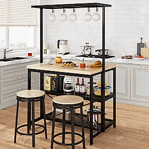 Alkmaar 42" Large Kitchen Island Bakers Rack Microwave Oven Stand Kitchen Shelf with 3 Tier Storage, Metal Coffee Bar Table,Kitchen Storage Shelf for Dining Living Room, 5 Hooks, 42"*28"*72"