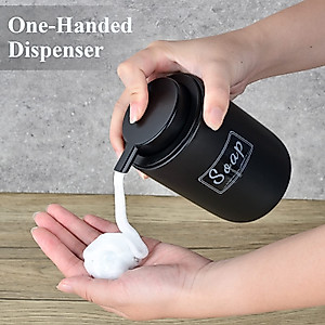 BosilunLife Foaming Soap Dispenser Set - Black Ceramic Foam Hand Soap Dispenser 12oz Set with Rust Proof Pump, 4Pcs Clear Stickers for Kitchen, Bathroom - 2 Pack