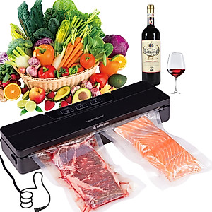 CREATIVECHEF Vacuum Sealer Machine, Compact Precision Food Vacuum Sealer, One-Touch Automatic Vacuum Sealer, for Sous Vide, Food Storage & Vacuum Sealer Bag, Include Starter Kit (Black)