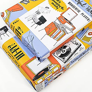 CENTRAL 23 - Wrapping Paper for Men - 6 Birthday Gift Wrap Sheets - For Him - Record Players - Retro - For Women - Recyclable