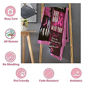 Breast Cancer Awareness Blanket, Black Women Fight Like A Warrior Flannel Soft Cozy Throw Blanket Breast Cancer Pink Ribbon Decorative Throws, Breast Cancer Survivor Gifts for Women 50x60 Inches