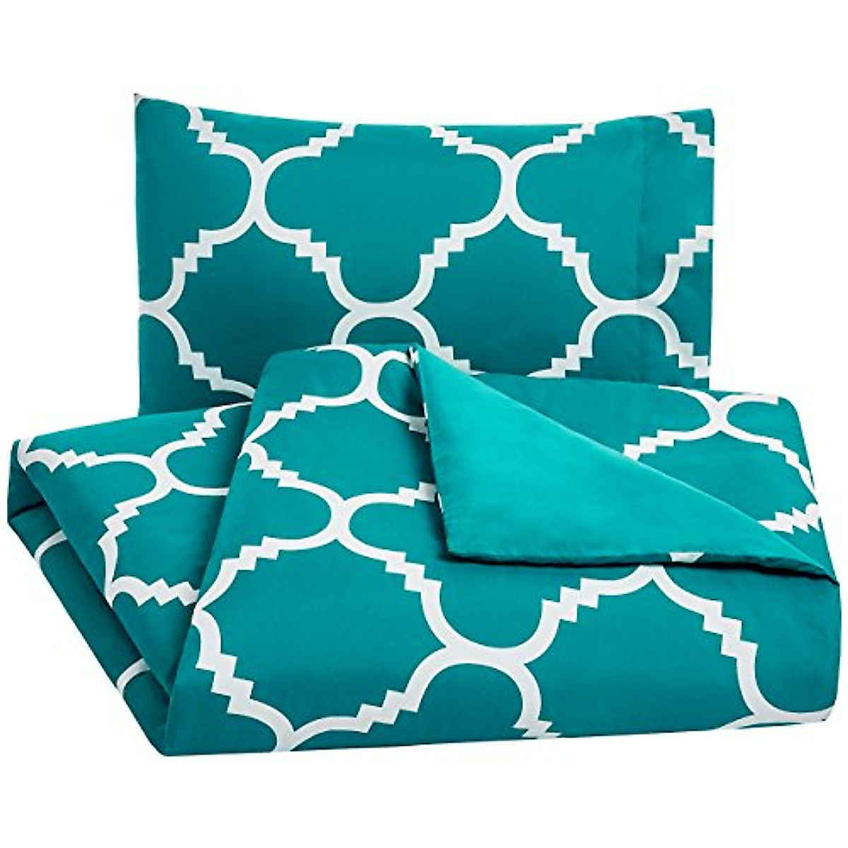 Amazon Basics Microfiber 2 Piece Duvet Cover Set, Teal Trellis, 135 x 200cm/50 x 80cm x 1