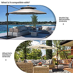 JEAREY 4-Pieces Heavy-Duty Umbrella Base Stand Cantilever Offset Patio Umbrella Stand Square Base Plate with Locking Black for Water or Sand (Black)