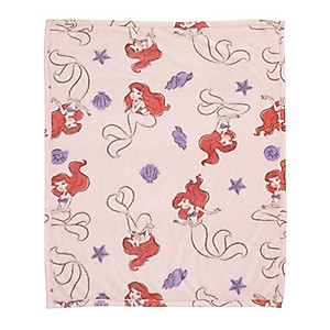 Disney The Little Mermaid Super Soft Ariel Starfish Seashell French Fiber Baby Blanket, Pink, Purple, Red