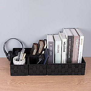 Posprica Woven Storage Baskets for Organizing, Small Black Baskets Cube Bin Container Tote Organizer Divider for Drawer, Closet, Shelf, Dresser, Set of 4