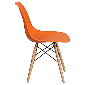 Flash Furniture 2 Pack Elon Series Orange Plastic Chair with Wooden Legs for Versatile Kitchen, Dining Room, Living Room, Library or Desk Use